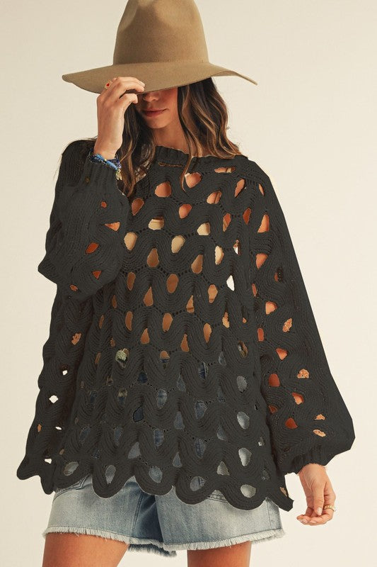 Black Relaxed Hole Sweater – Rusty Cat
